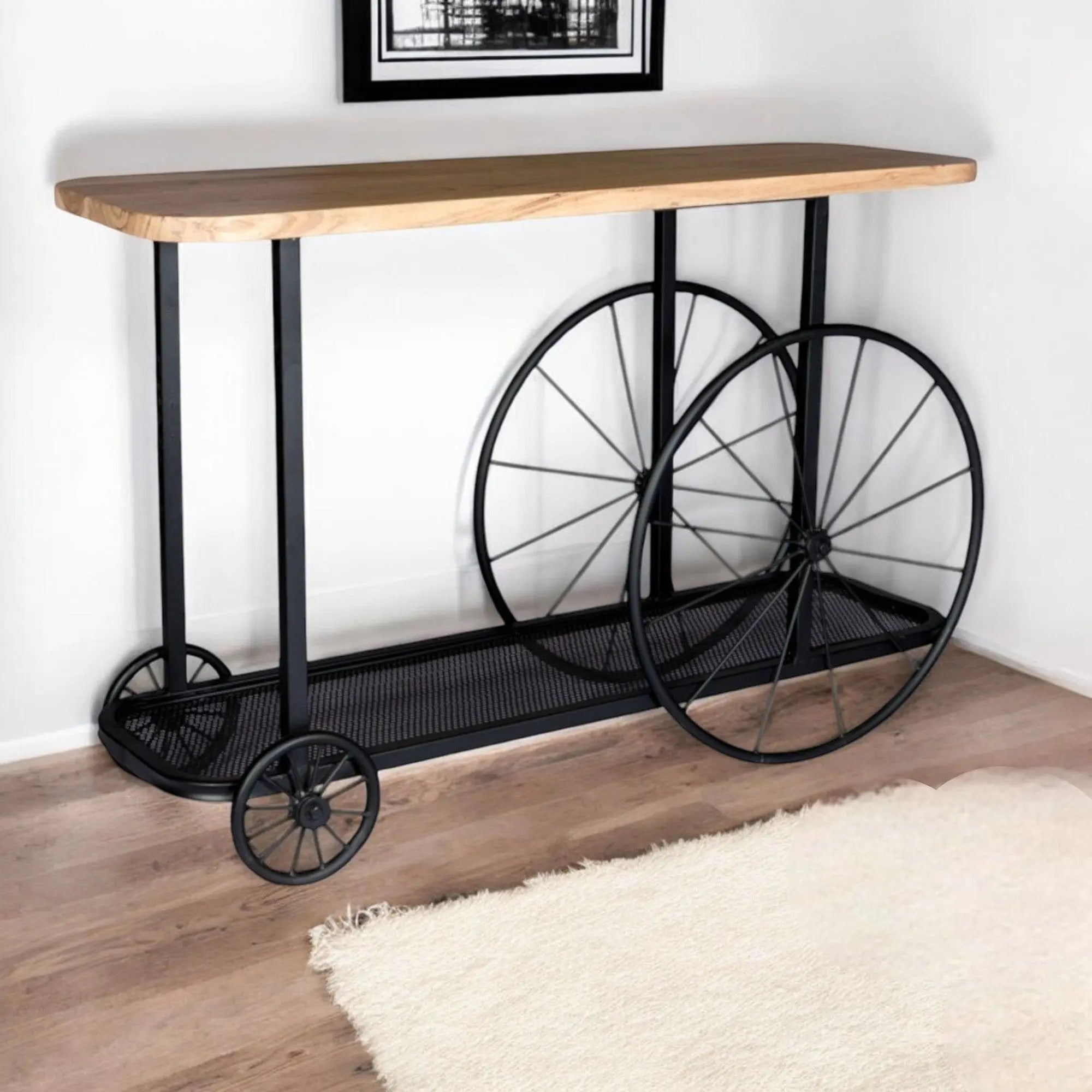 Longford Metal & Wood Wheel Console Table - OAT Home