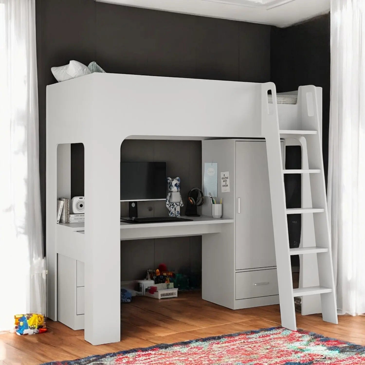 Eva High Sleeper Bed With Desk & Storage - OAT Home