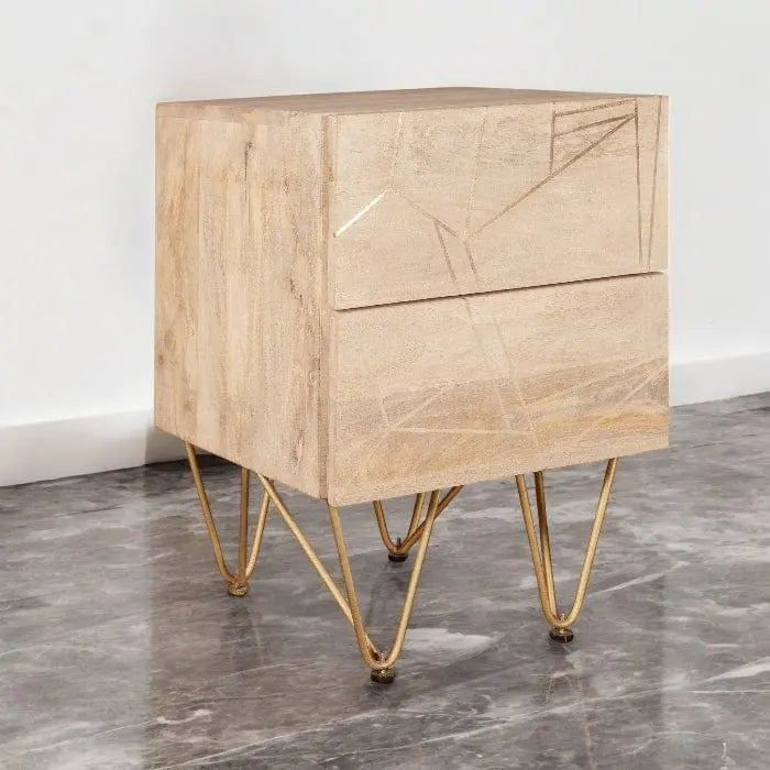 Galway Light Gold Wooden 2 Drawer Bedside Table - OAT Home