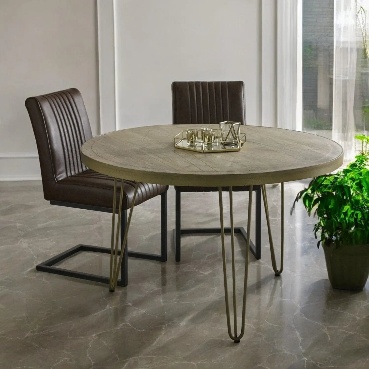 Galway Wooden Light Gold Round 120cm Dining Table - OAT Home
