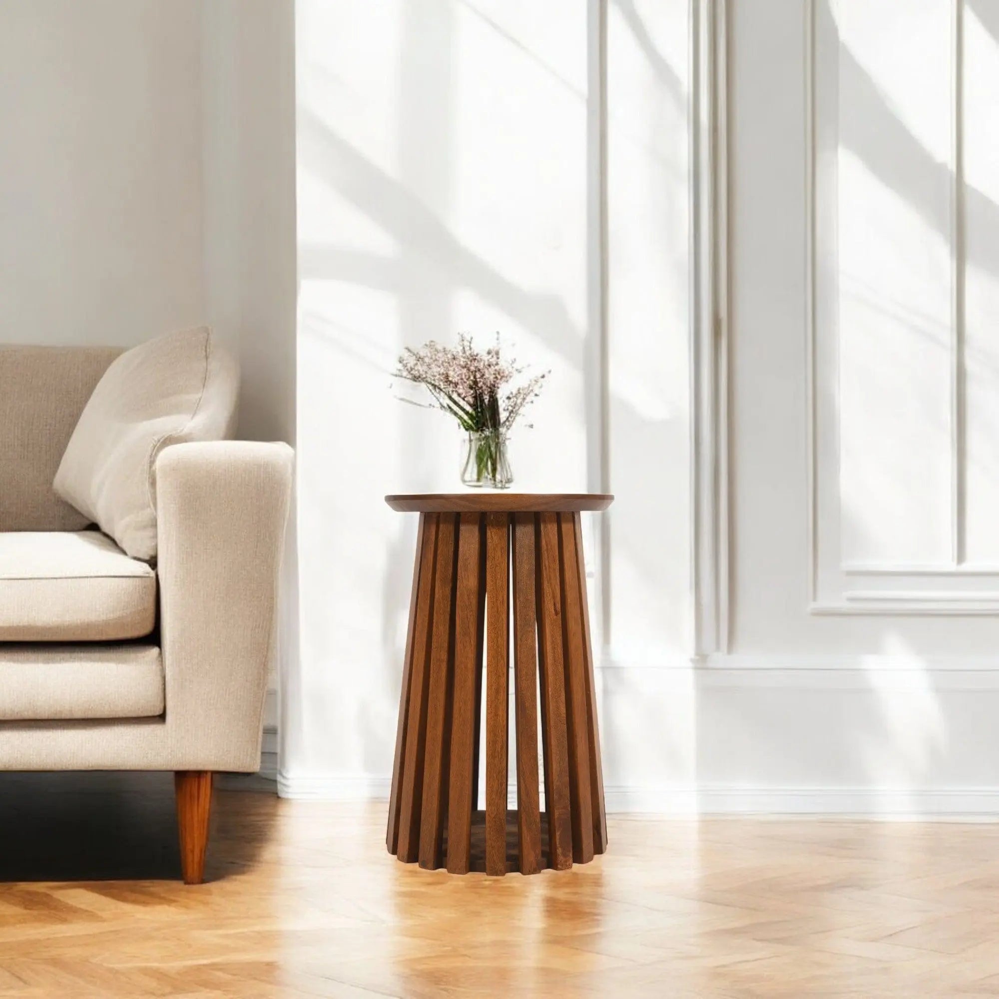 Glenariff Wooden Slatted Side Table - OAT Home