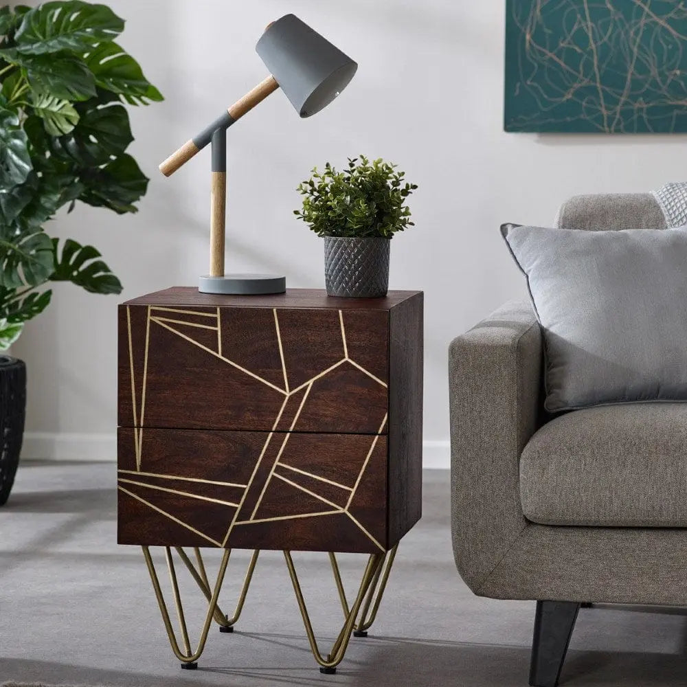 Limerick Dark Gold 2 Drawer Wooden Bedside Table - OAT Home