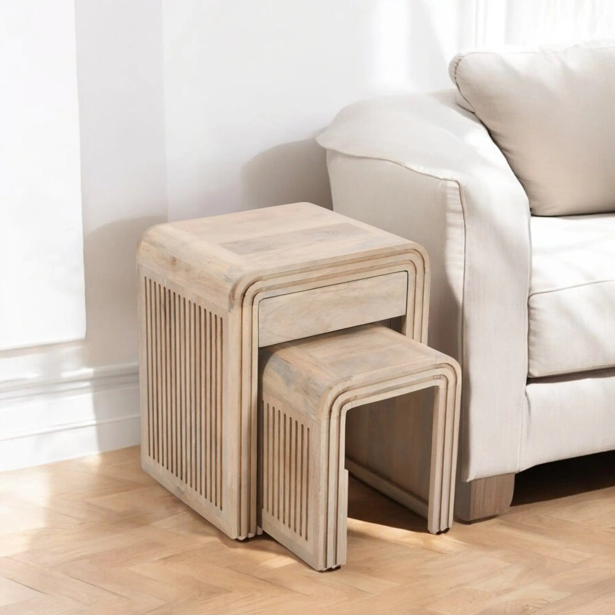 Prehen Wooden Nest Of 2 Tables With Drawer - OAT Home