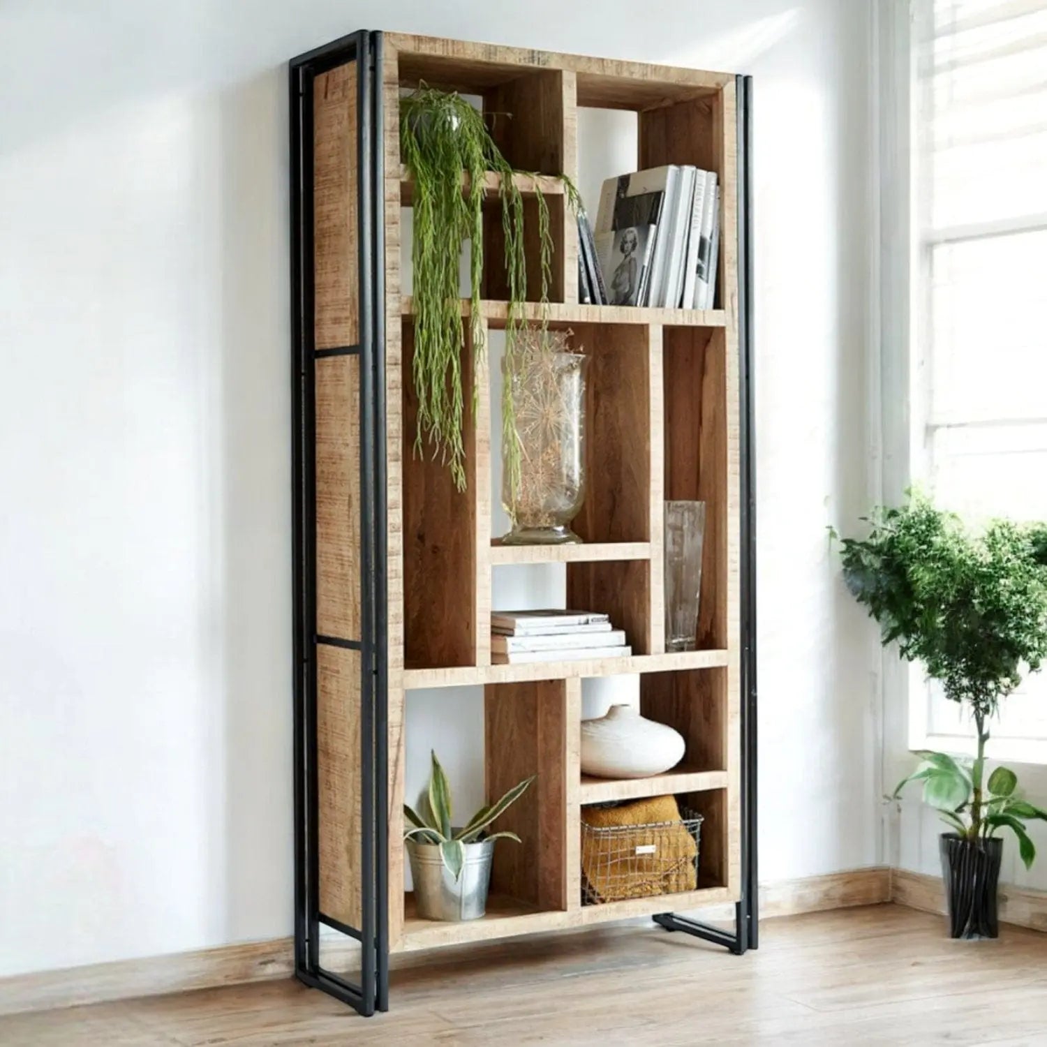 Sligo Industrial Metal & Wood Multi-Shelf Bookcase - OAT Home