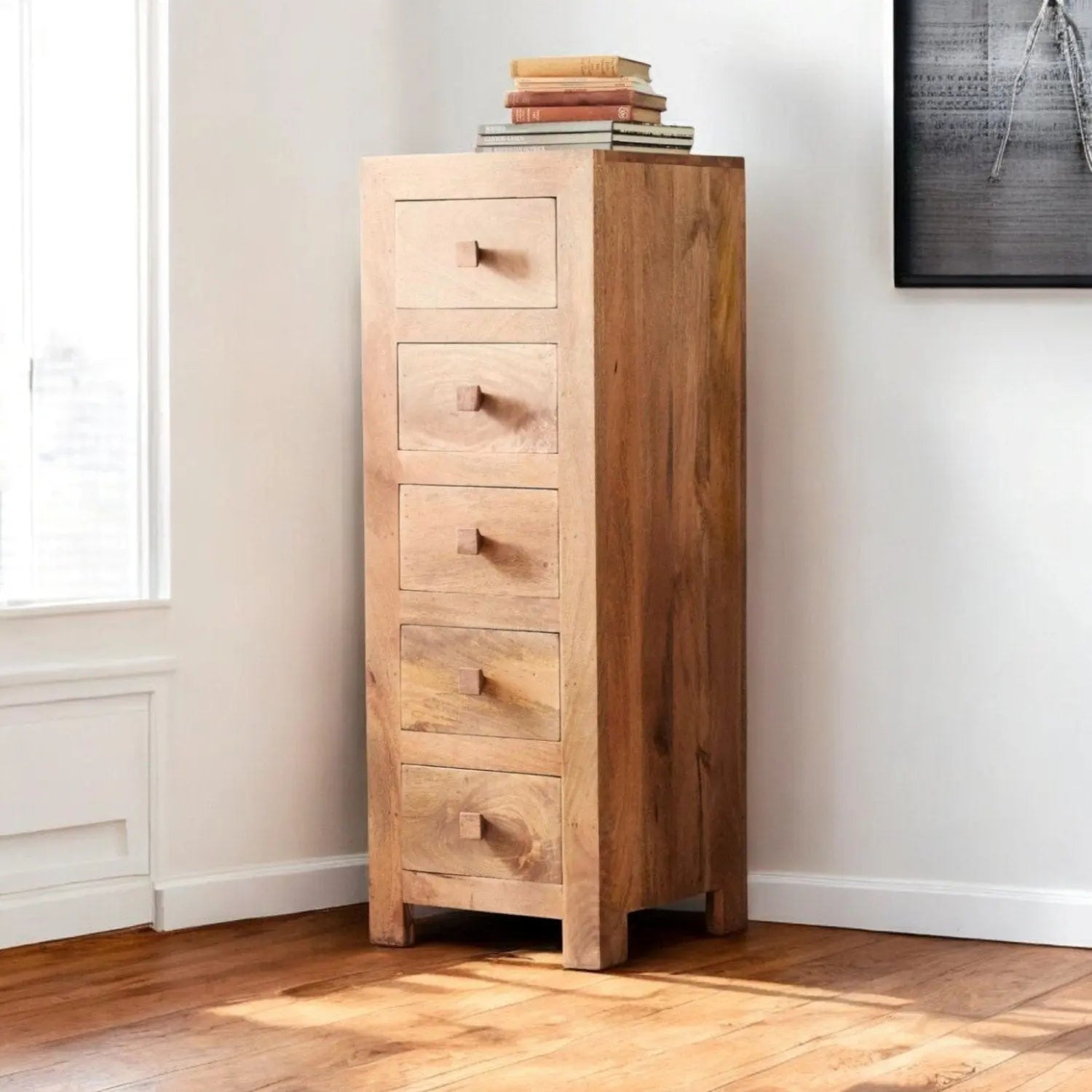 Tibradden Wooden Tall Chest of 5 Drawers - OAT Home