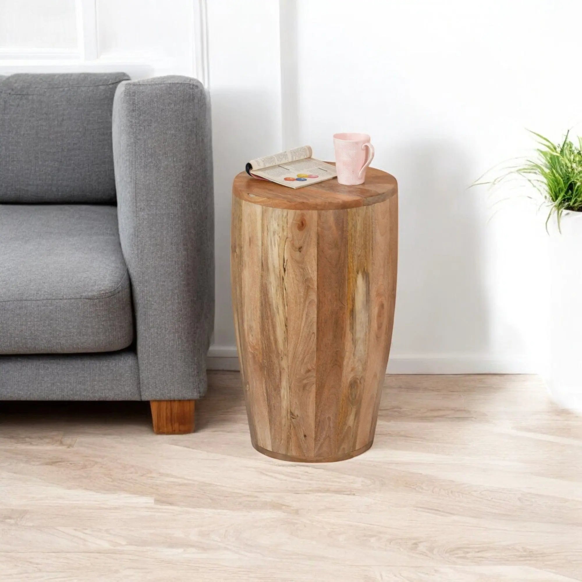 Wicklow Solid Wooden Round Drum Side Table - OAT Home